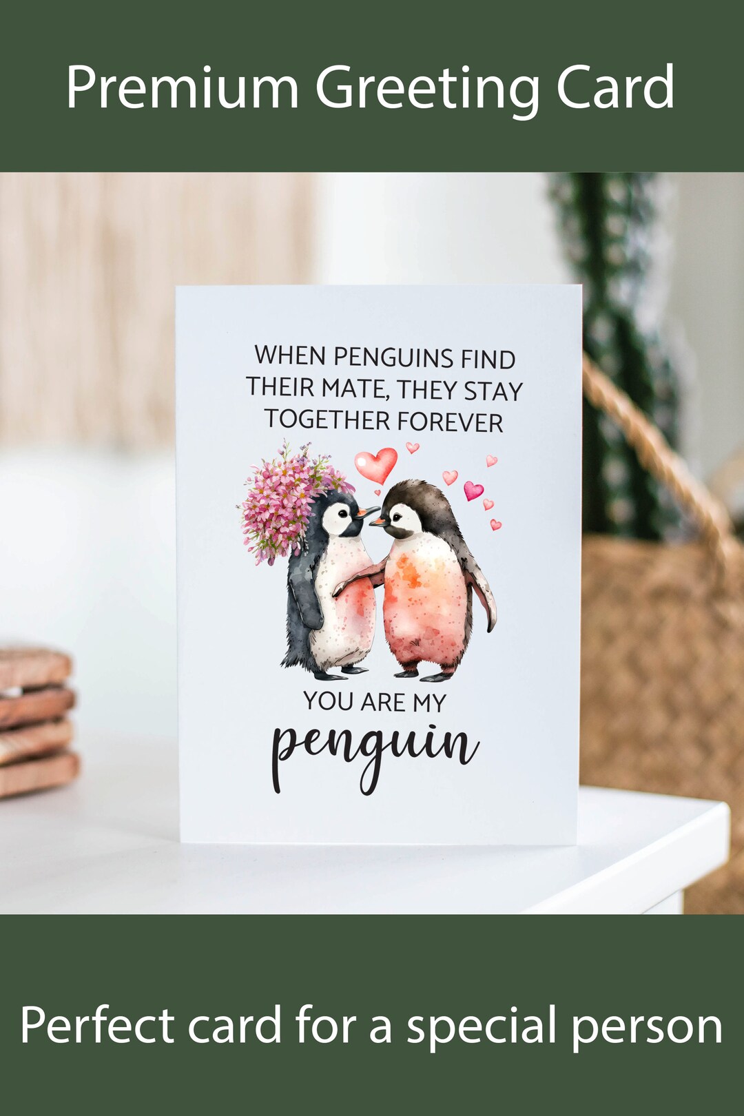When Penguins Find Their Mate Card, Romantic Cute Penguin Greeting Card ...