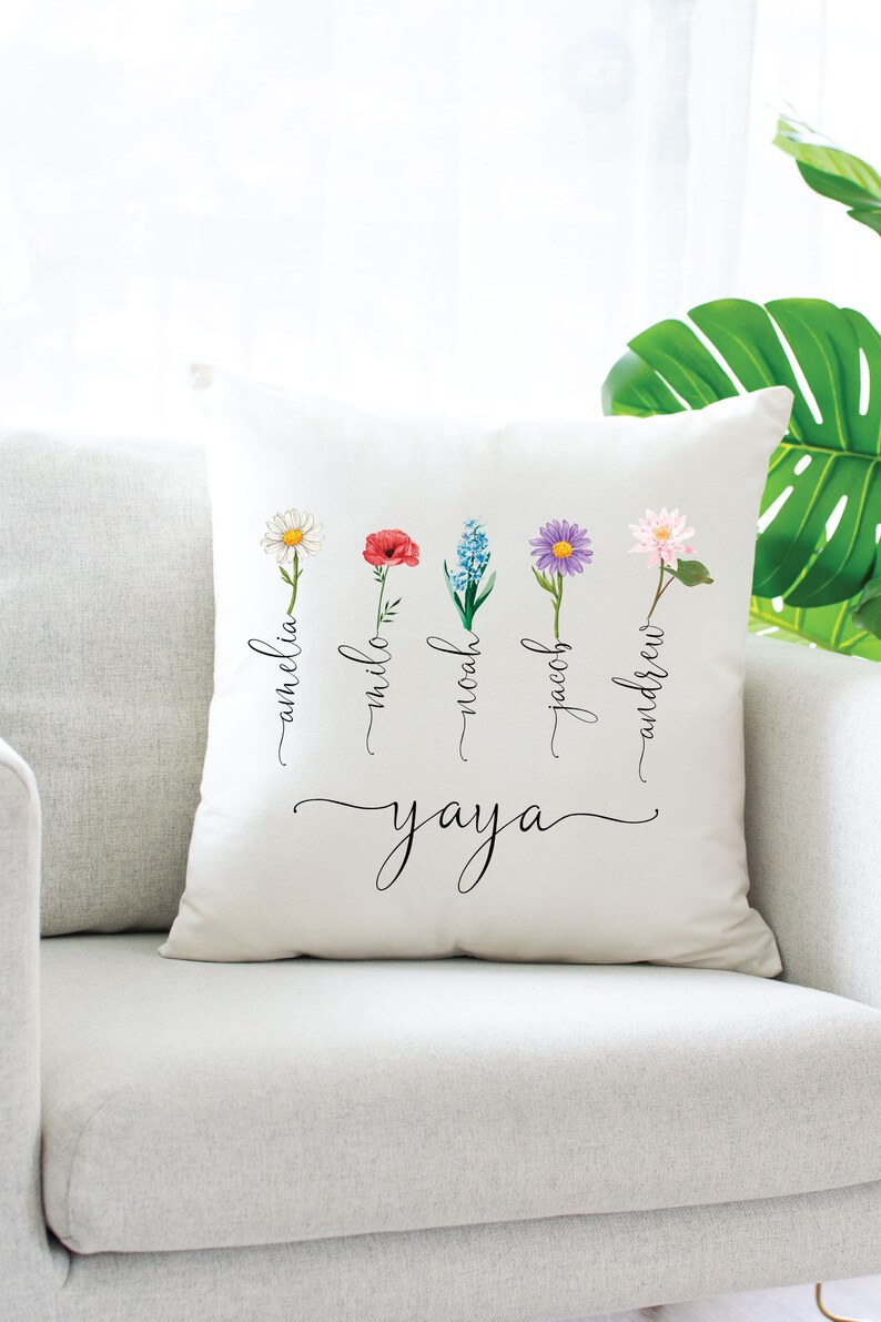 Yaya Gift With Grandkids' Names & Birth Month Flowers - Etsy