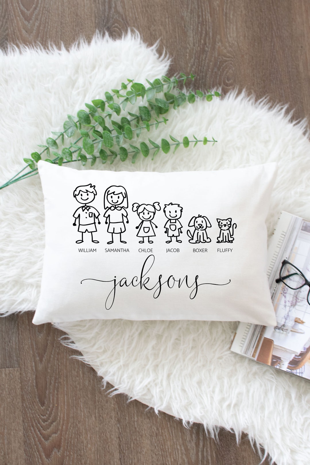 Family Name Pillow, Personalized Stick Figure Pillow, Gift for Wife ...