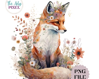 Cute Floral Fox Png Sublimation Design Download Fox Sublimate Clipart ...