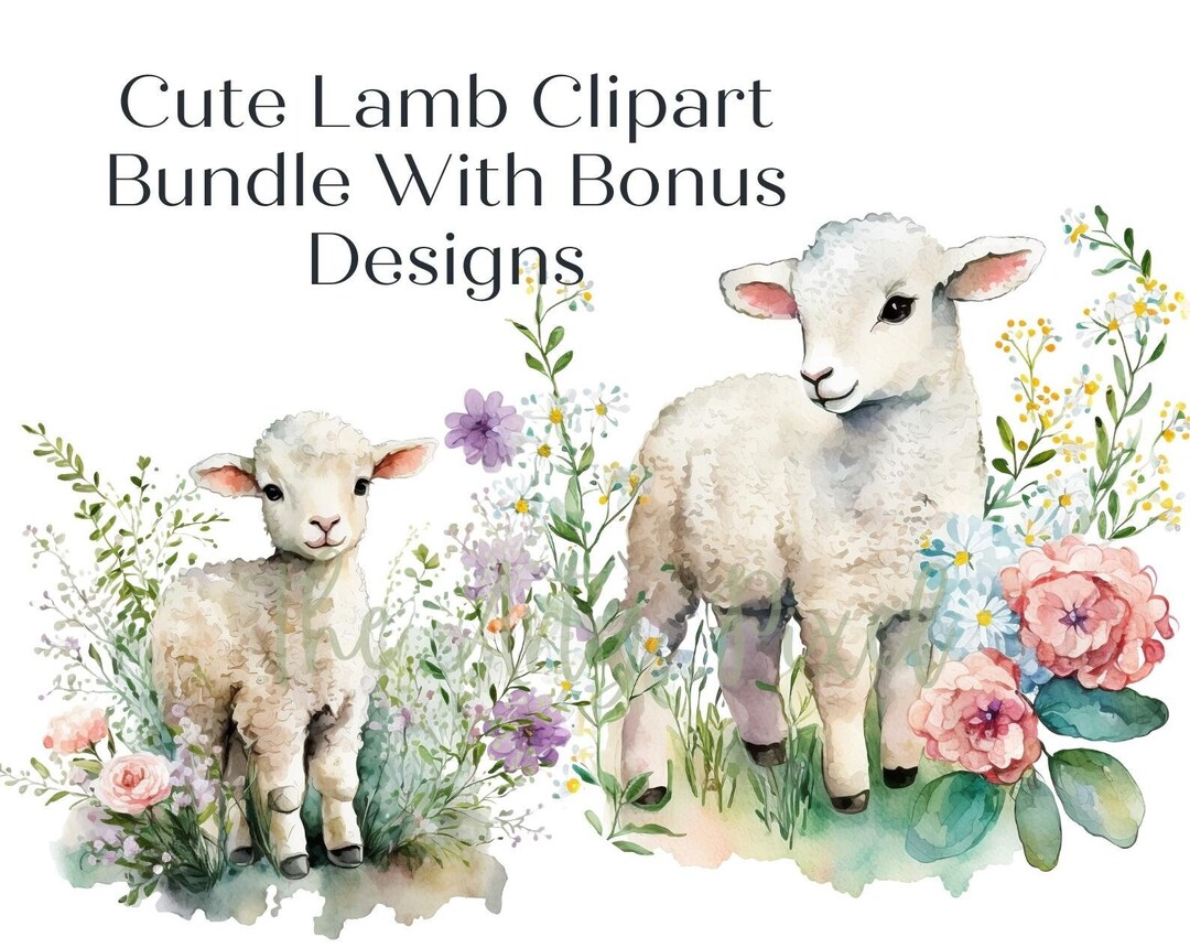 Cute Lamb Clipart, Spring Watercolor PNG Bundle, Commercial Use ...