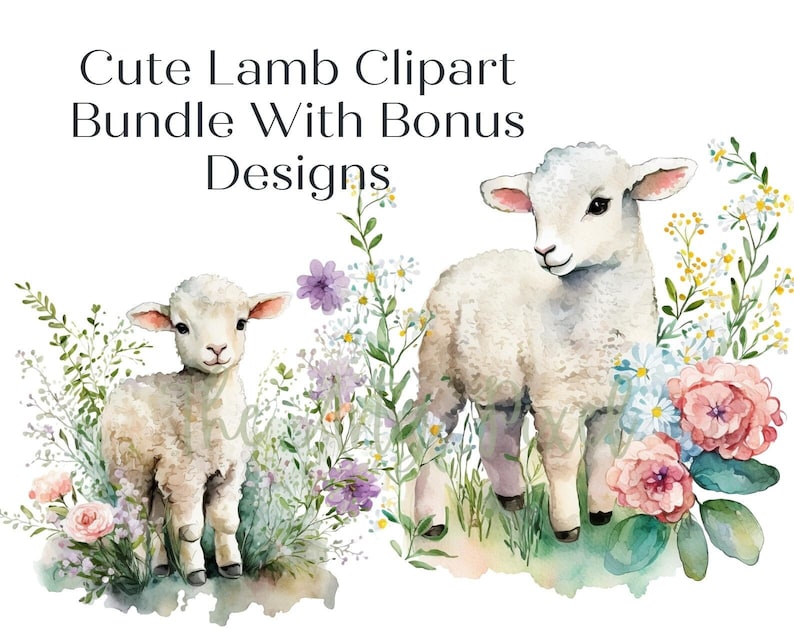 Cute Lamb Clipart, Spring Watercolor PNG Bundle, Commercial Use ...