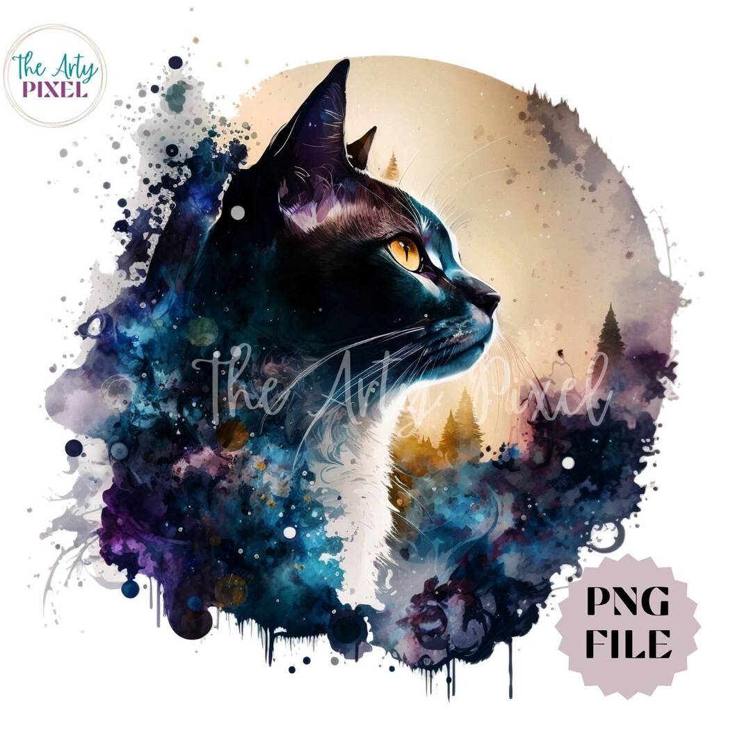 Watercolor Cat Clipart, Fantasy Sublimation Design, Cat Splash Clipart ...