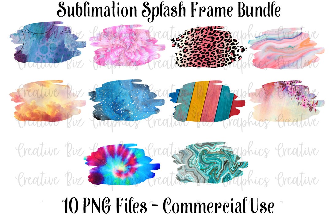 Background Splash Sublimation Design Bundle, 10 PNG Graphics, Instant ...