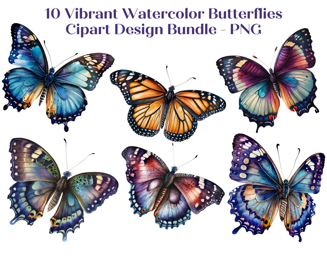 Watercolor Butterflies Clipart, Butterfly PNG Set, Digital ...