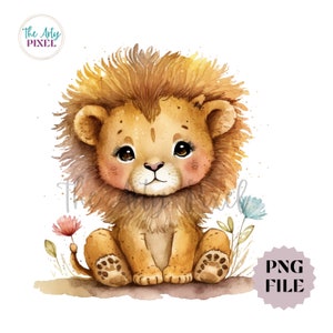 Baby Lion Watercolor Clipart, Kids Sublimation Design, Animal Nursery ...