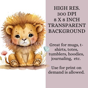 Baby Lion Watercolor Clipart, Kids Sublimation Design, Animal Nursery ...