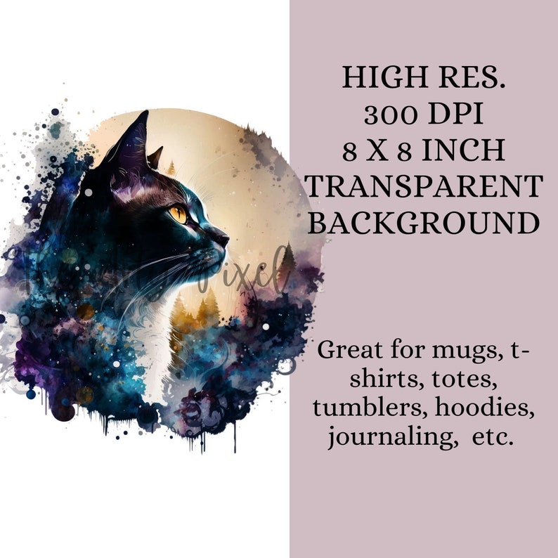Watercolor Cat Clipart Fantasy Sublimation Design Cat Splash - Etsy