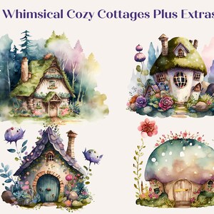 Cute Cottage Clipart, Watercolor Houses, Cozy Cottages Bundle, PNG for ...