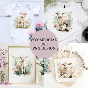 Cute Lamb Clipart, Spring Watercolor PNG Bundle, Commercial Use ...