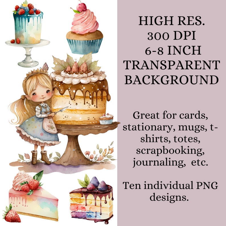 Watercolor Bakery Clipart Set Cakes and Cupcakes PNG Set - Etsy