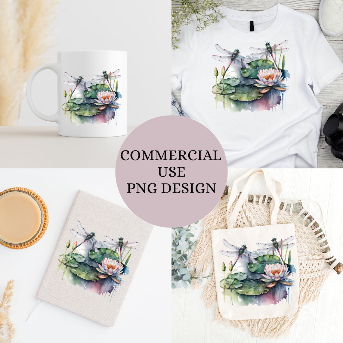 Watercolor Dragonfly Clipart, Lily Pond Design, Pretty Springtime PNG ...