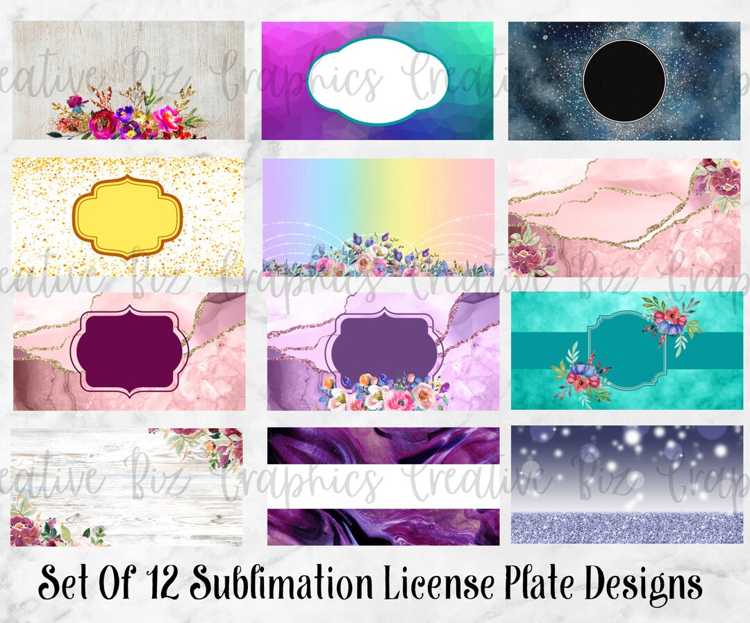License Plate Sublimation Designs - Bundle of 12 Designs, Digital ...