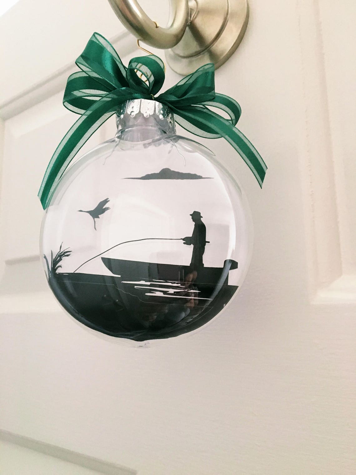 Floating Ornament Fishing Scene Man Fishing as a Crane Flies | Etsy