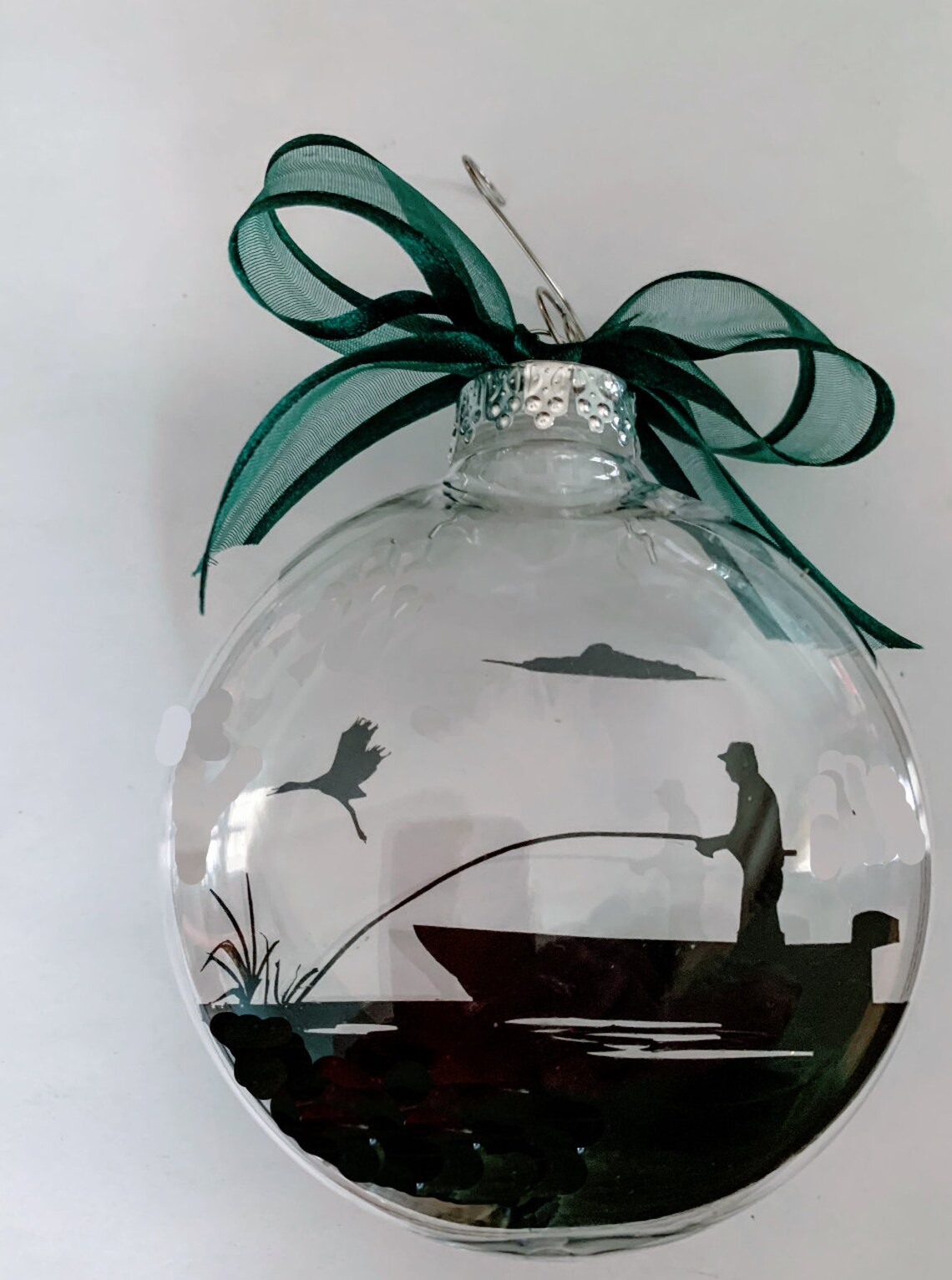 Floating Ornament Fishing Scene Man Fishing as a Crane Flies - Etsy