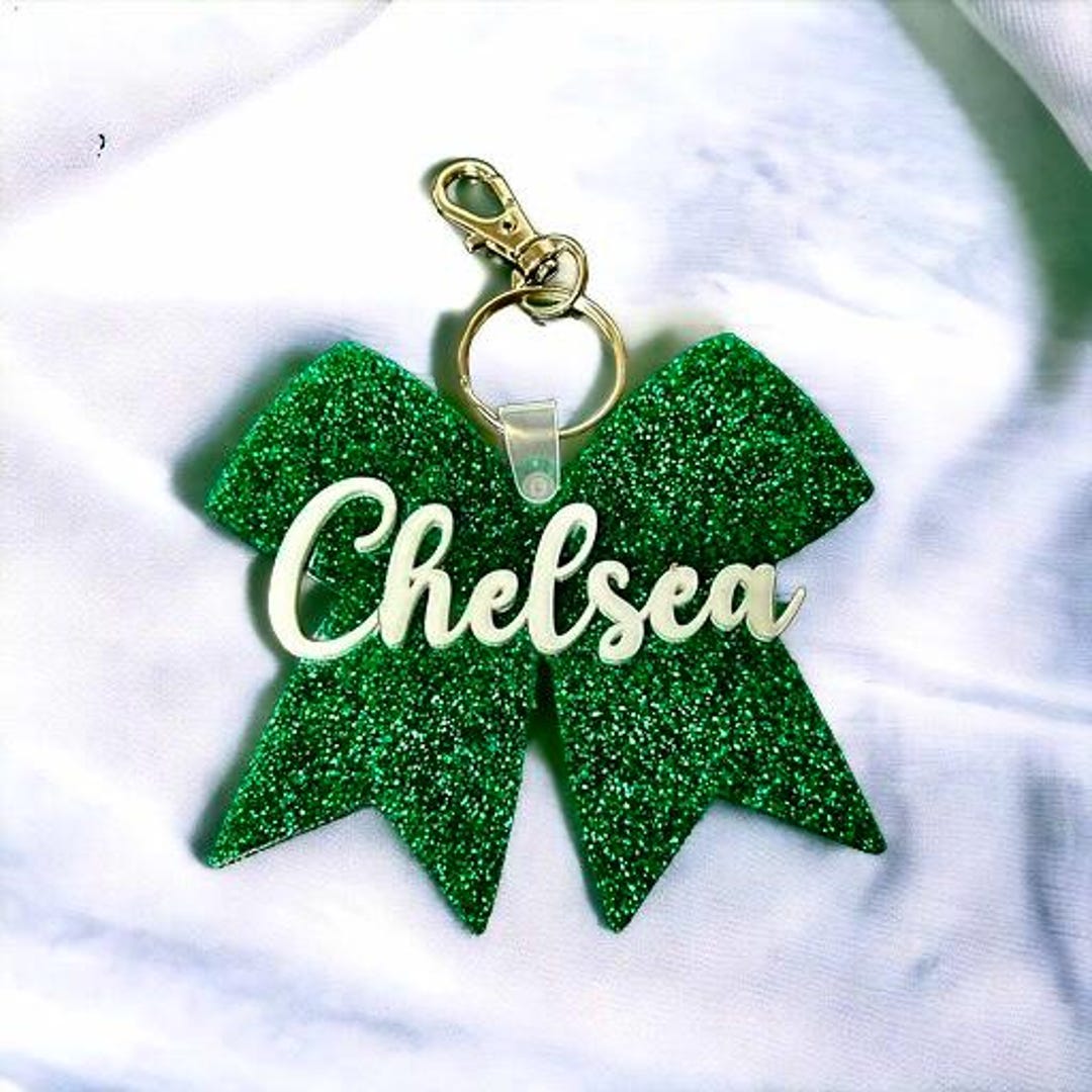 Go Fight Win! Cheer Bow Keychain / Bag Tag - Personalize With Your Name ...