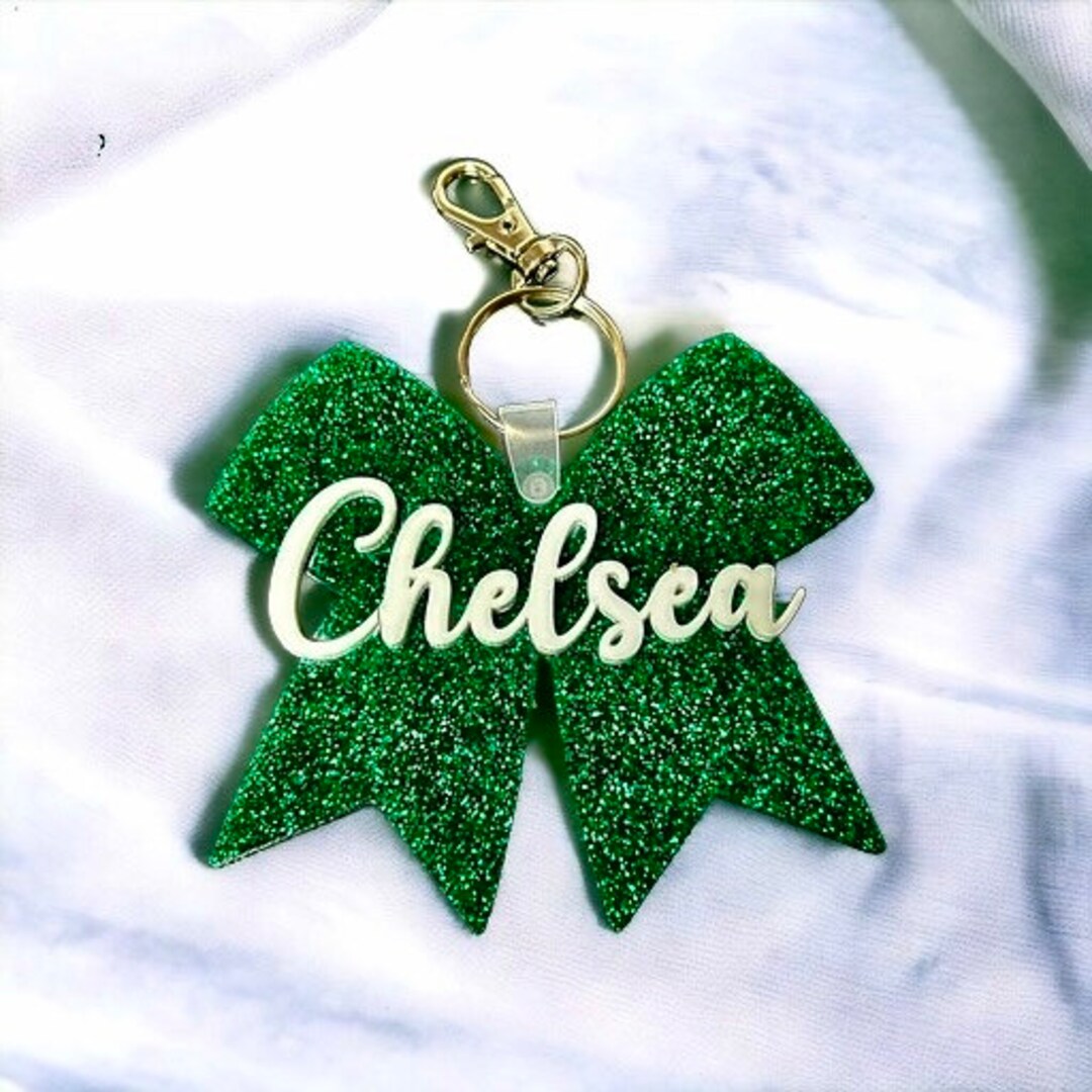 Go Fight Win Cheer Bow Keychain / Bag Tag Personalize With Your Name ...