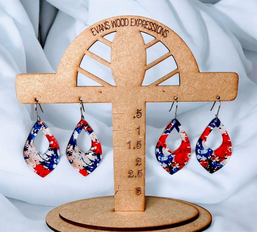 Abstract Red, White, and Blue Paint Spatter Acrylic Earrings - Modified ...