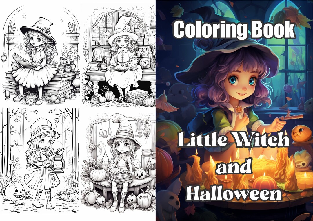 Halloween Little Witch Coloring Book for Adult and Kids. DIGITAL ...