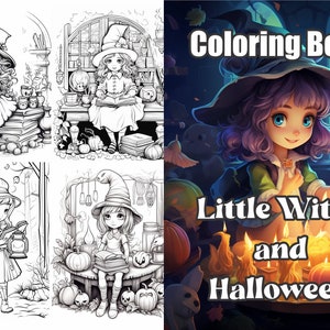 Halloween Little Witch Coloring Book for Adult and Kids. DIGITAL ...