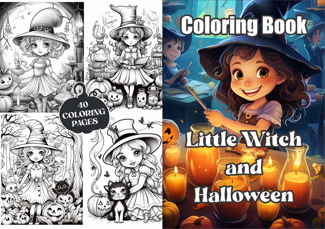 Halloween Little Witch Coloring Book for Adult and Kids. DIGITAL ...