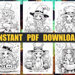 Halloween Little Witch Coloring Book for Adult and Kids. DIGITAL ...