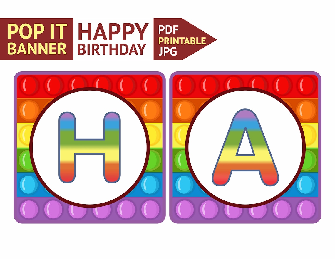 Pop It Style Happy Birthday Banner INSTANT DOWNLOAD Party | Etsy