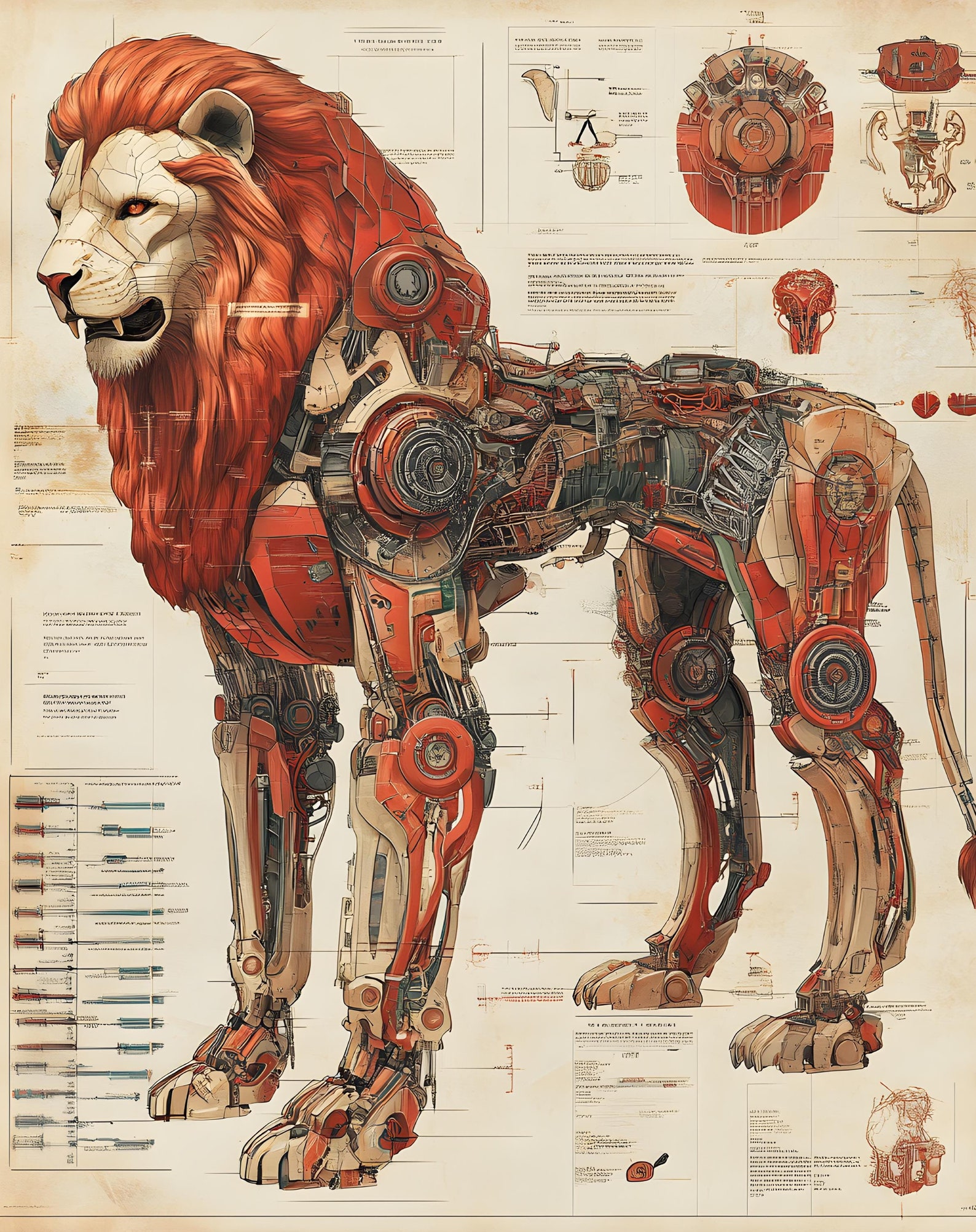 Robot Lion Anatomy Study | 11x14 High-resolution Digital Art Print ...