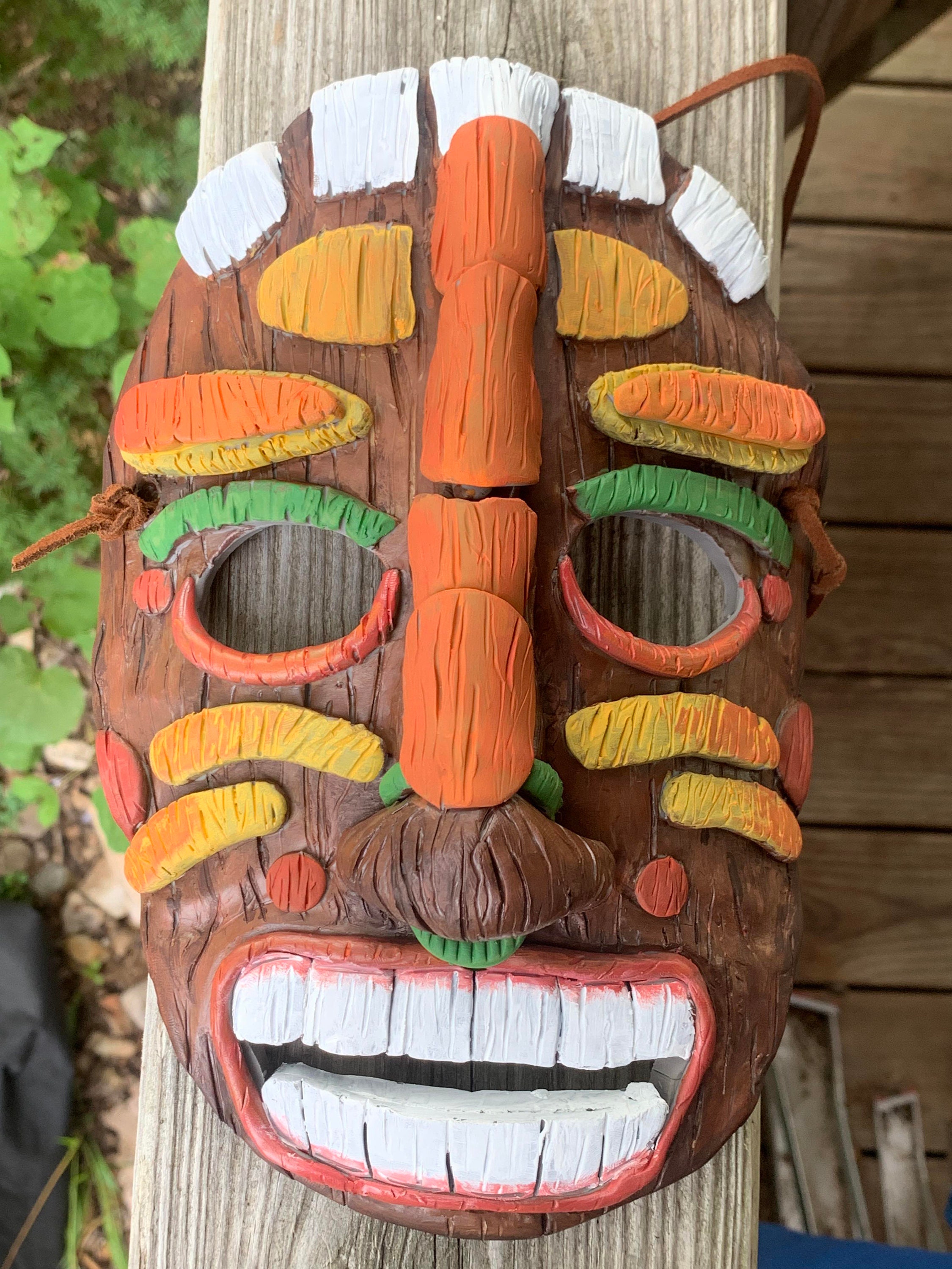 Tiki Mask Sculpture Made in Polymer Clay (WEARABLE!) - Hand Made, Wall ...
