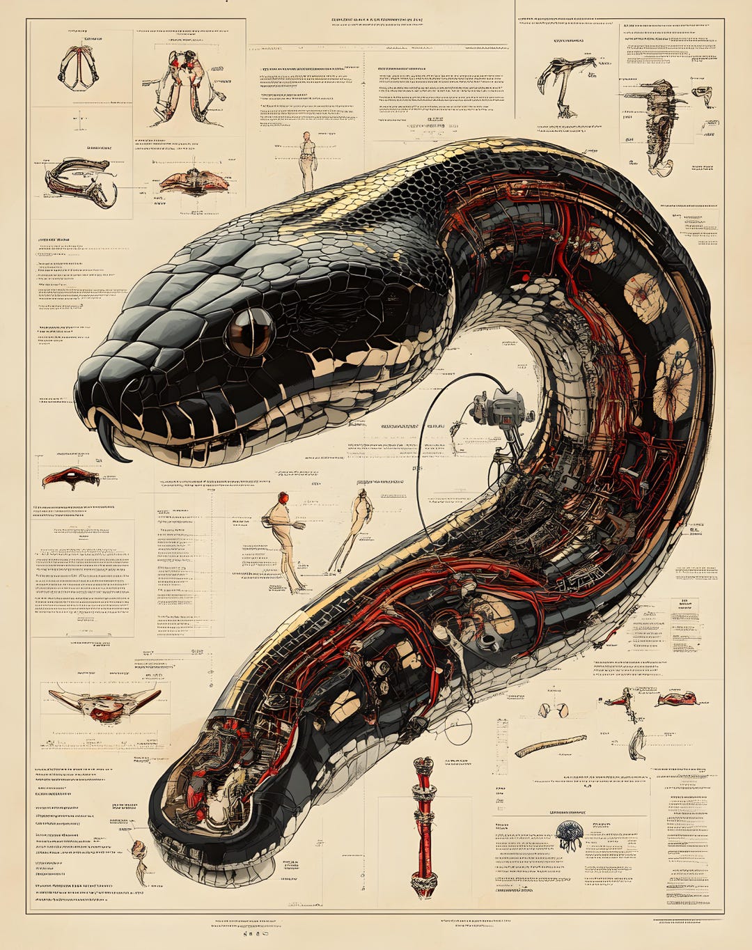 Robot Snake Anatomy Study | 11x14 High-resolution Digital Art Print ...