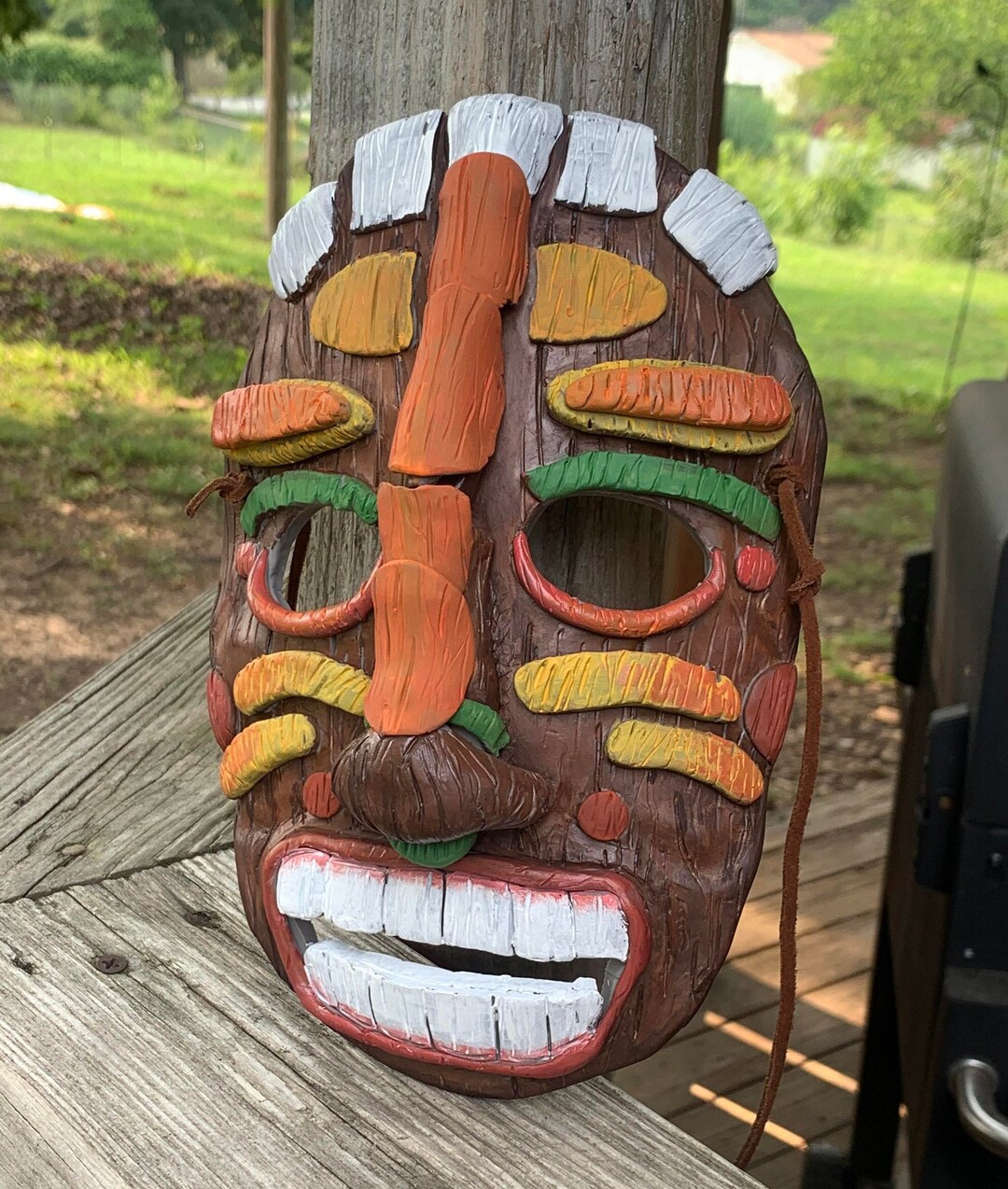 Tiki Mask Sculpture Made in Polymer Clay (WEARABLE!) - Hand Made, Wall ...