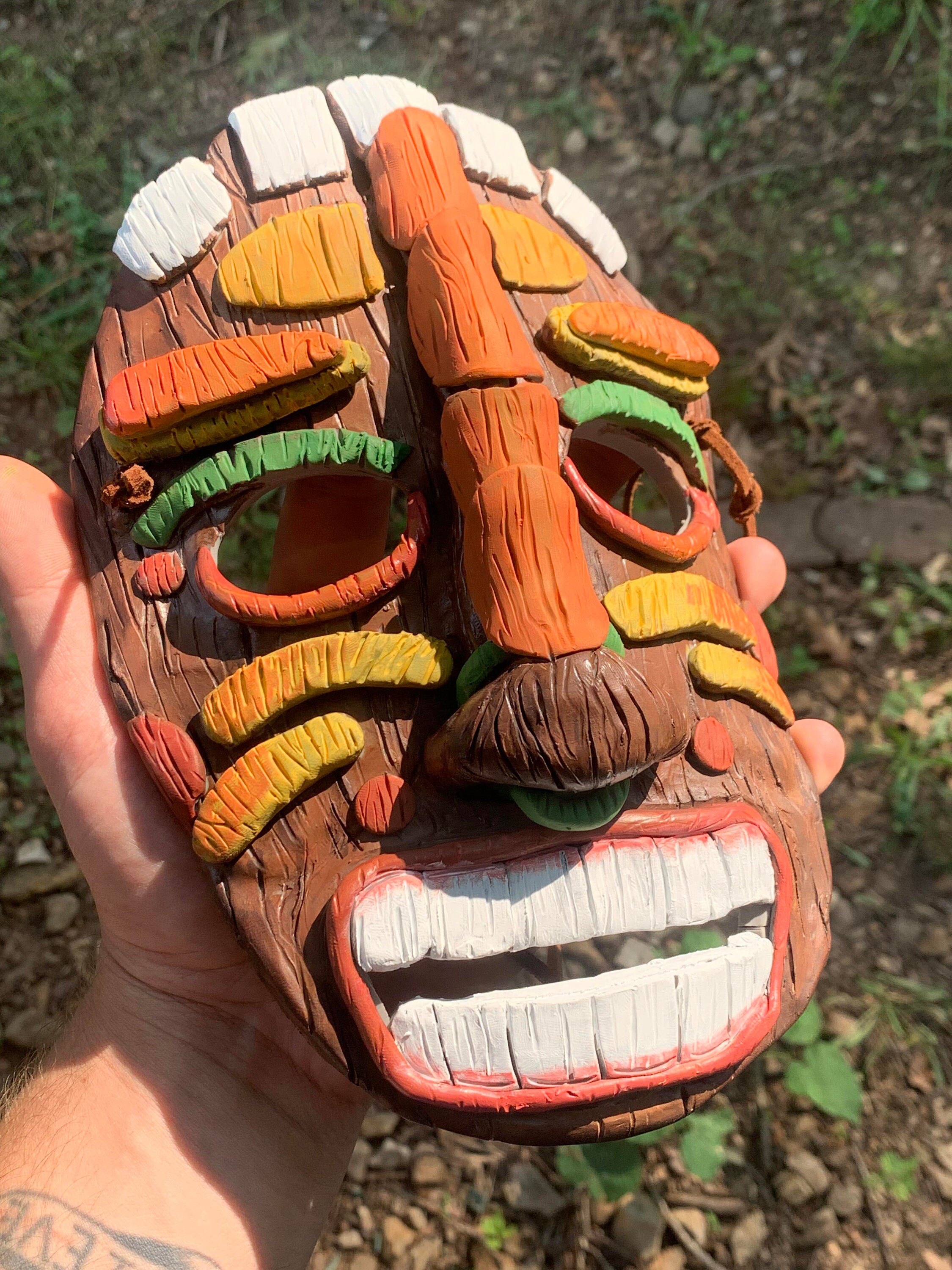 Tiki Mask Sculpture Made in Polymer Clay (WEARABLE!) - Hand Made, Wall ...