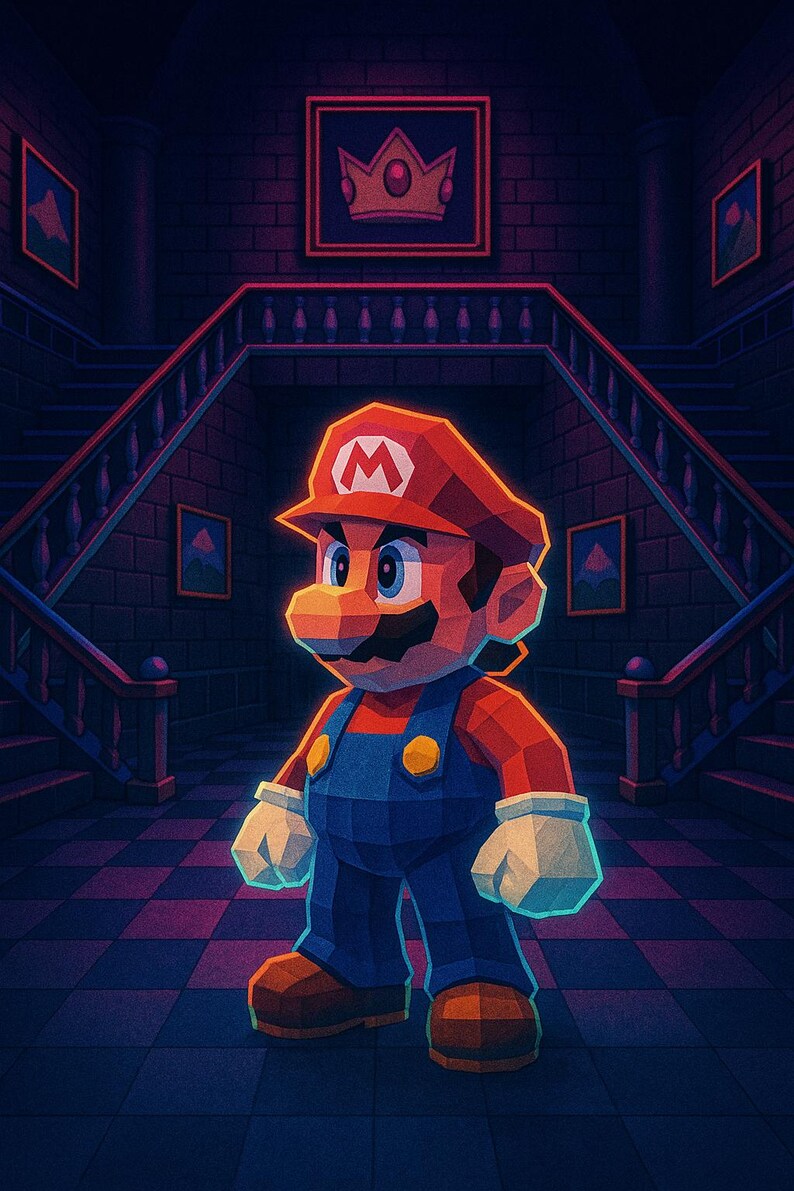 Low-poly Retro Mario 64 Digital Print – Vaporwave Nintendo Wall Art ...