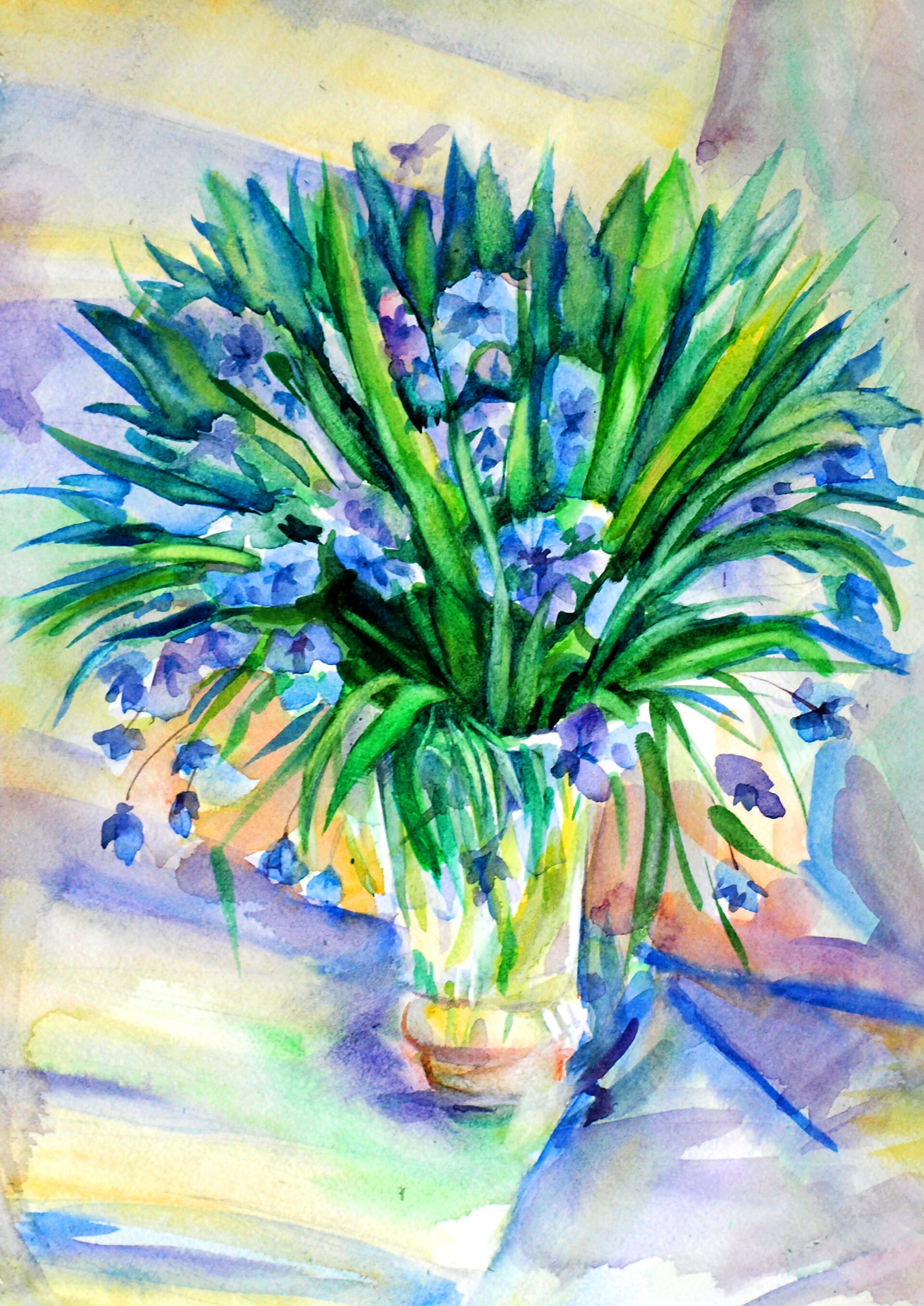Blue Flower Painting Blue Watercolour Flower in Vase Painting Blue ...