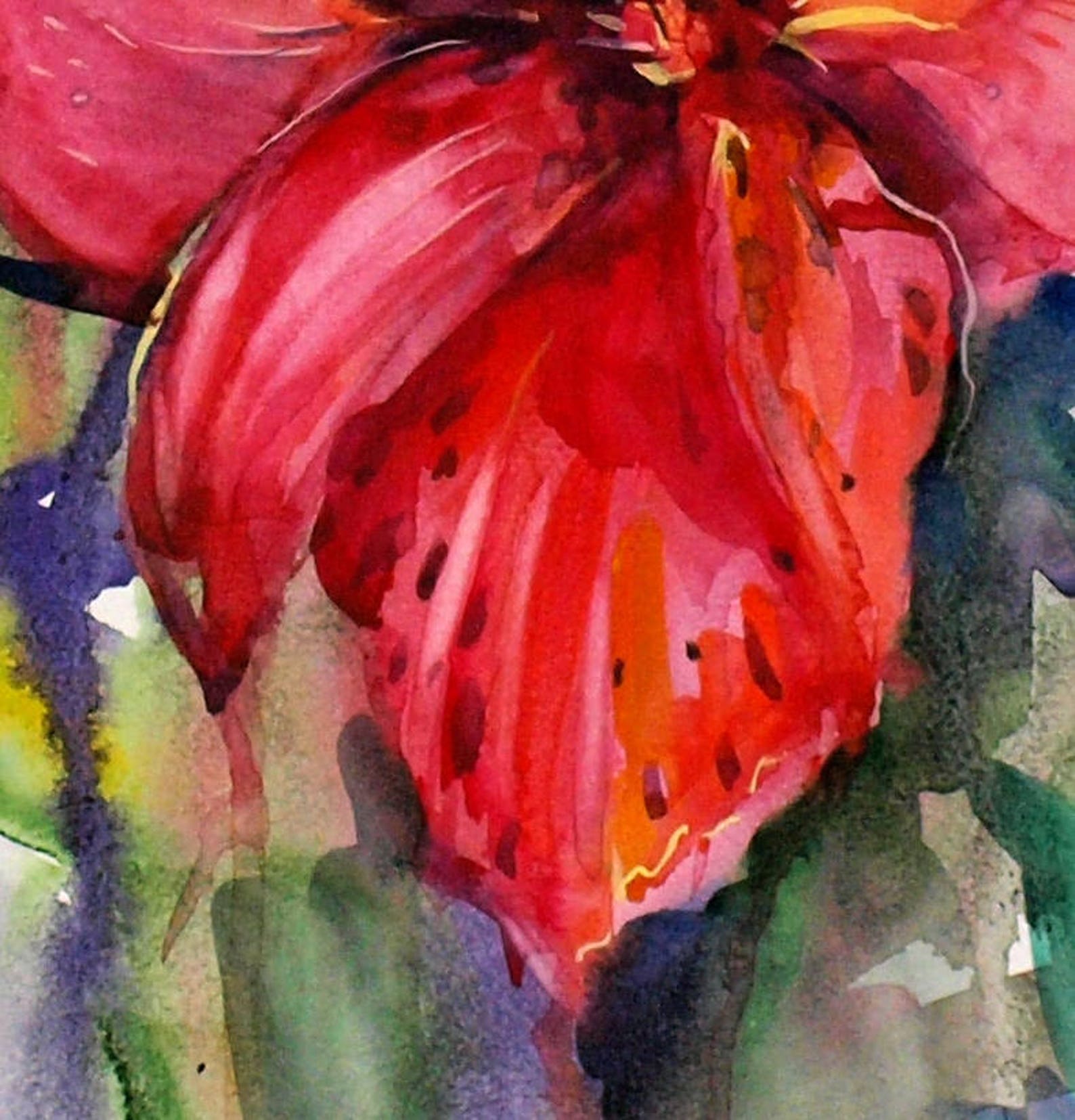Red Flower Art Red Abstract Flower Red Watercolor Flower Red - Etsy