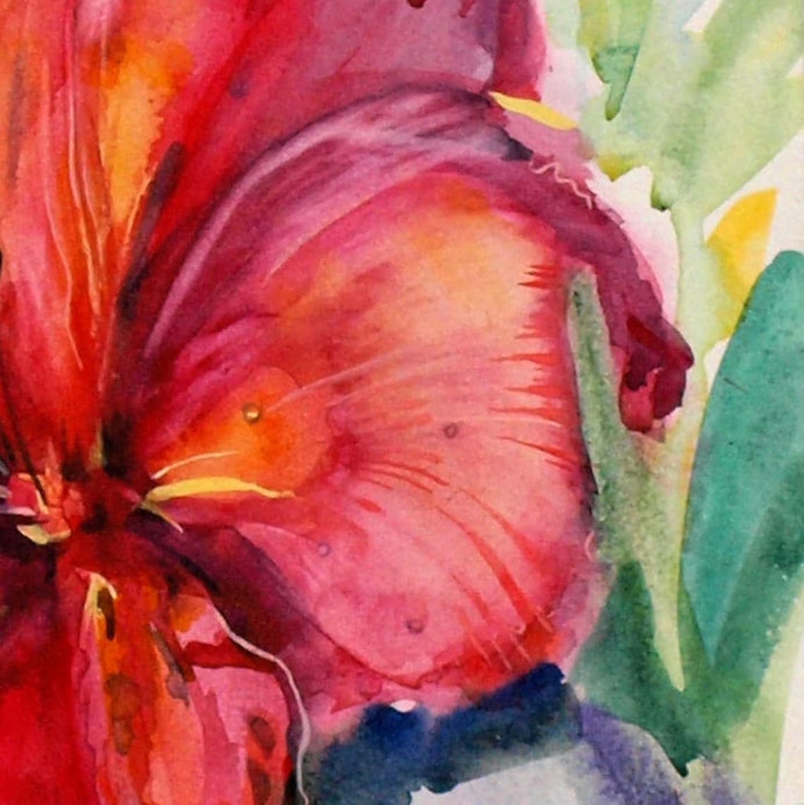 Red flower art Red abstract flower Red watercolor flower Red | Etsy