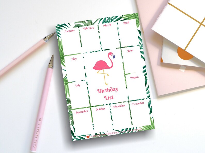 Flamingo Birthday List Printable, Downloadable Birthday Log, Printable ...