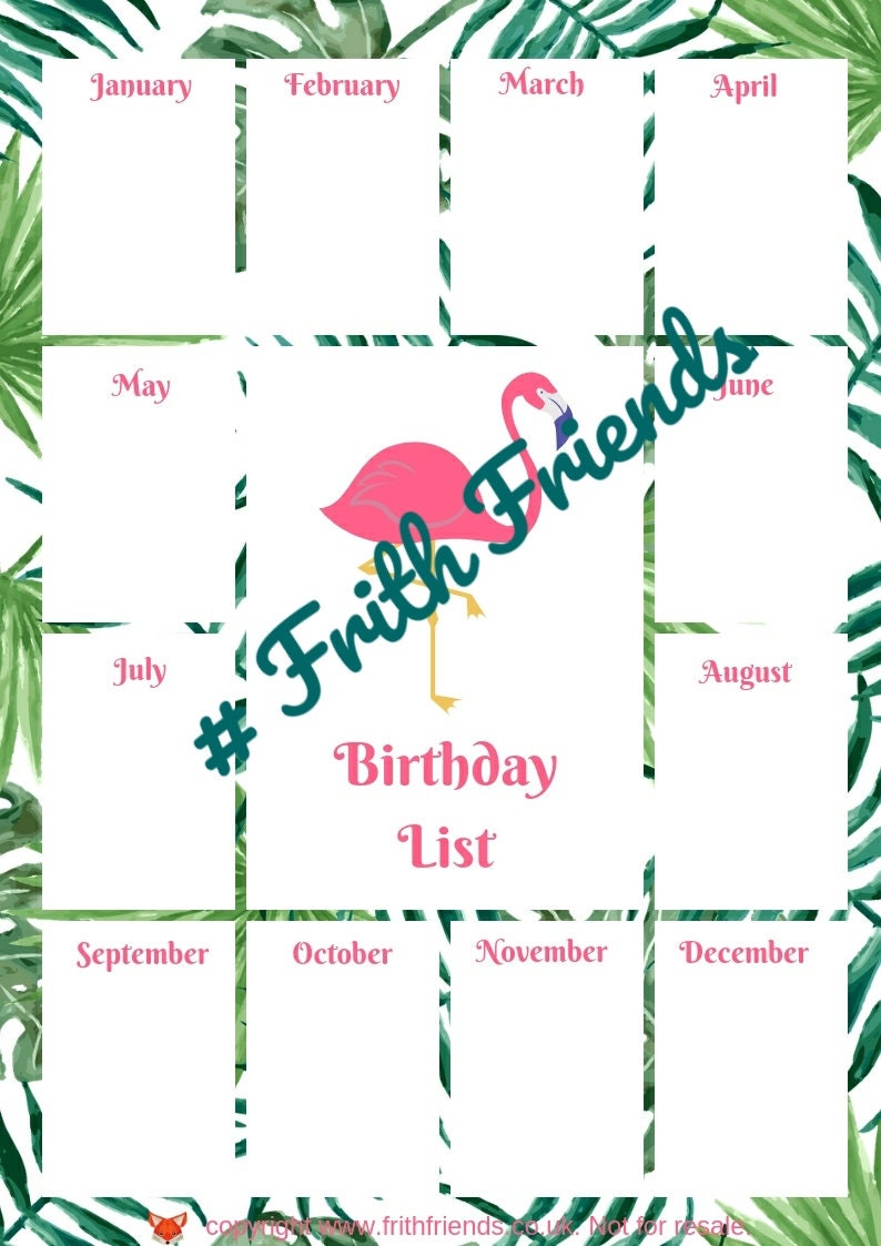Flamingo Birthday List Printable, Downloadable Birthday Log, Printable ...