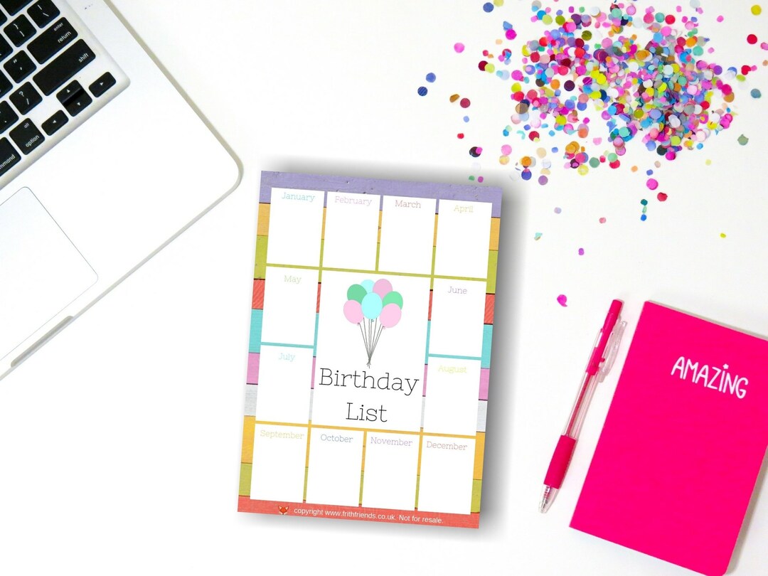 Birthday List Printable Downloadable Birthday Log Printable - Etsy
