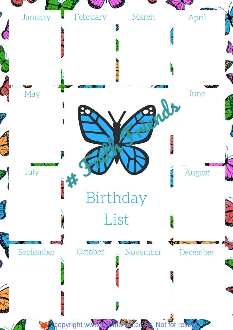 Butterfly Birthday List Printable Downloadable Birthday Log - Etsy