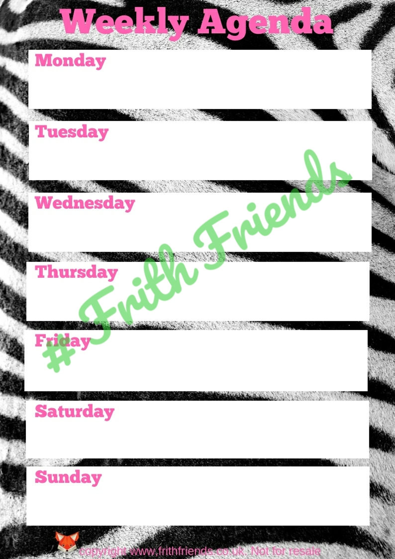Zebra Weekly Planner Printable, Zebra Downloadable Weekly Agenda,a4 ...