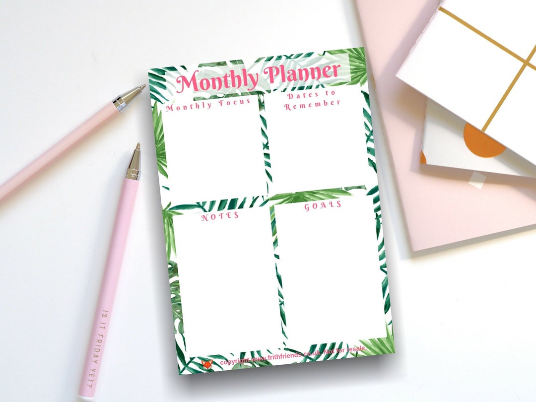Tropical Monthly Planner Printable, Downloadable Monthly Agenda ...