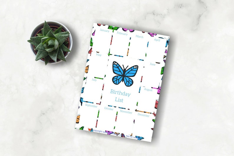 Butterfly Birthday List Printable Downloadable Birthday Log - Etsy