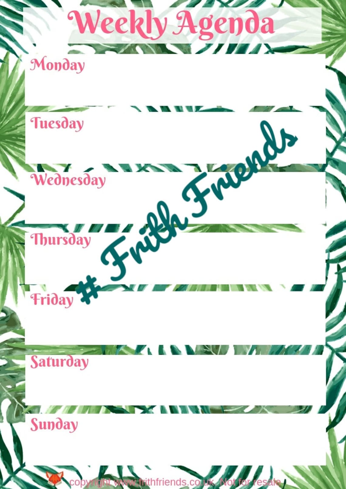 Tropical Weekly Planner Printable, Tropical Downloadable Weekly Agenda ...