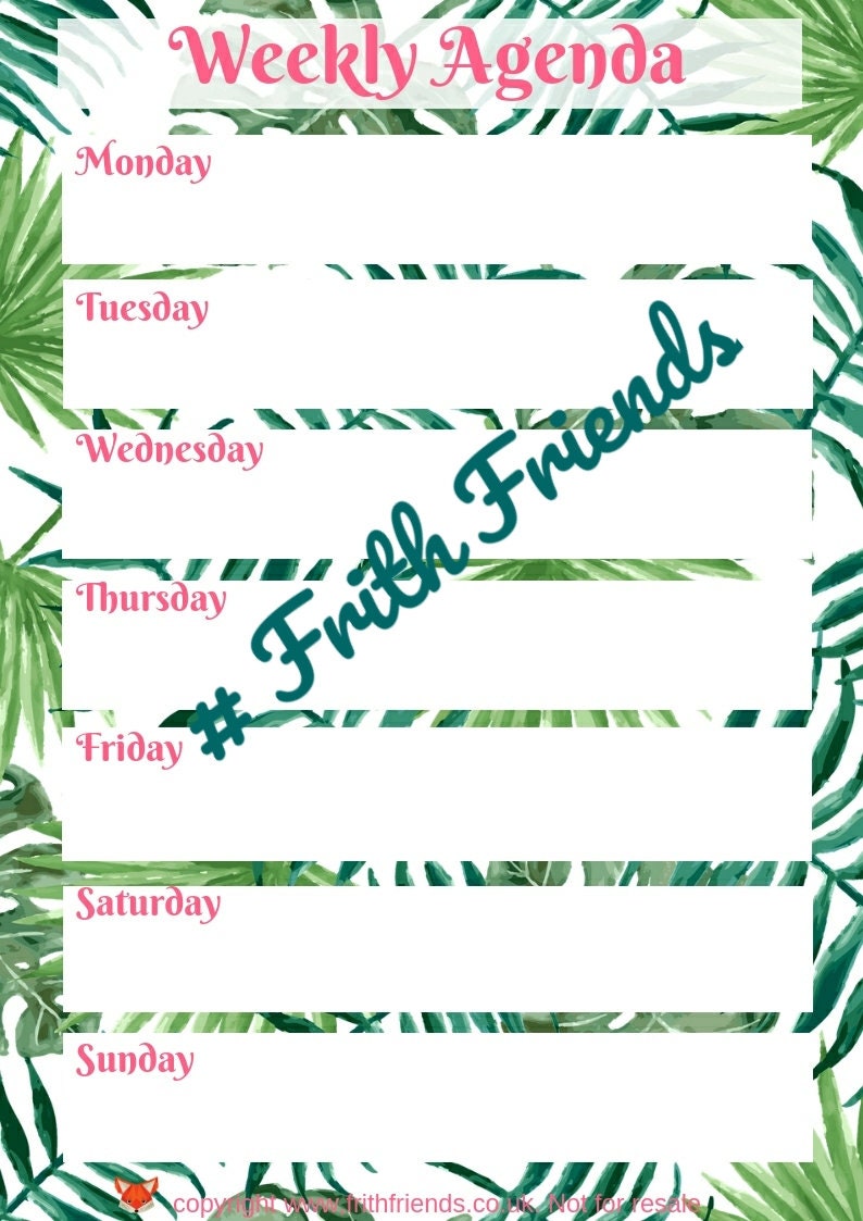 Tropical Weekly Planner Printable, Tropical Downloadable Weekly Agenda ...