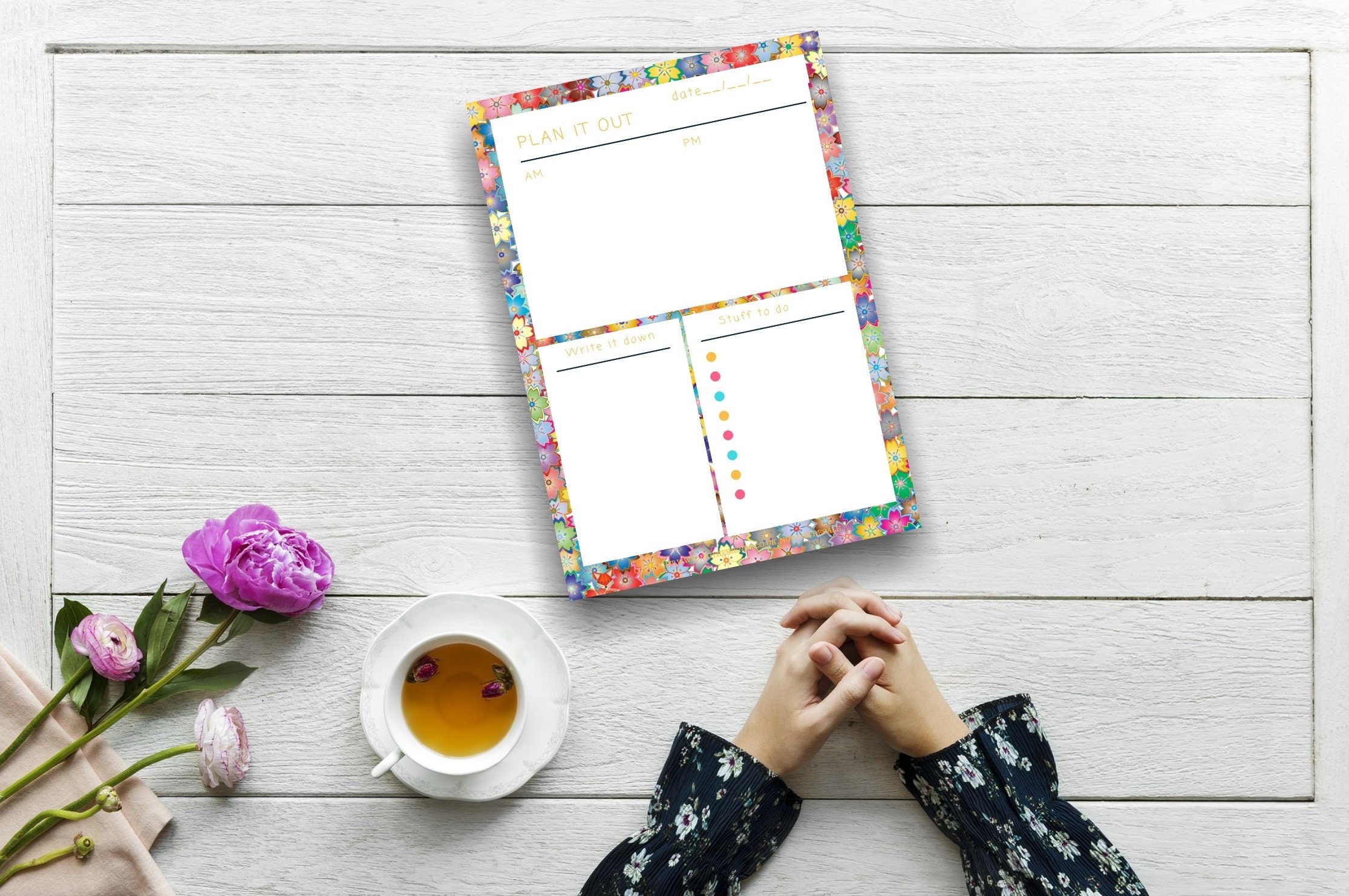 Flower Daily Planner Printable Plan It Out Downloadable - Etsy