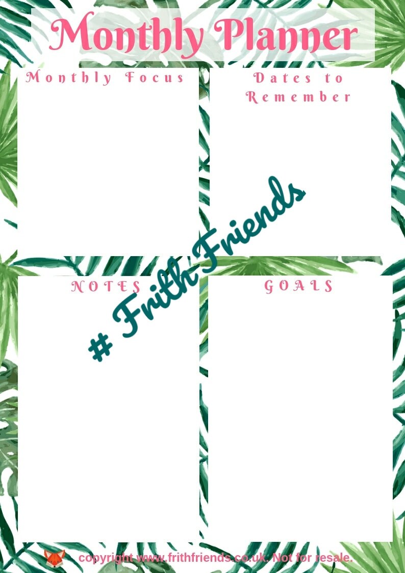 Tropical Monthly Planner Printable, Downloadable Monthly Agenda ...