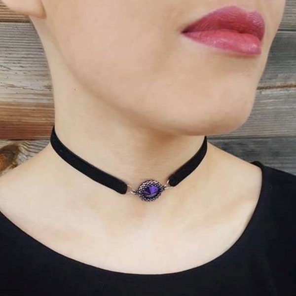 Purple Crystal Choker - Etsy