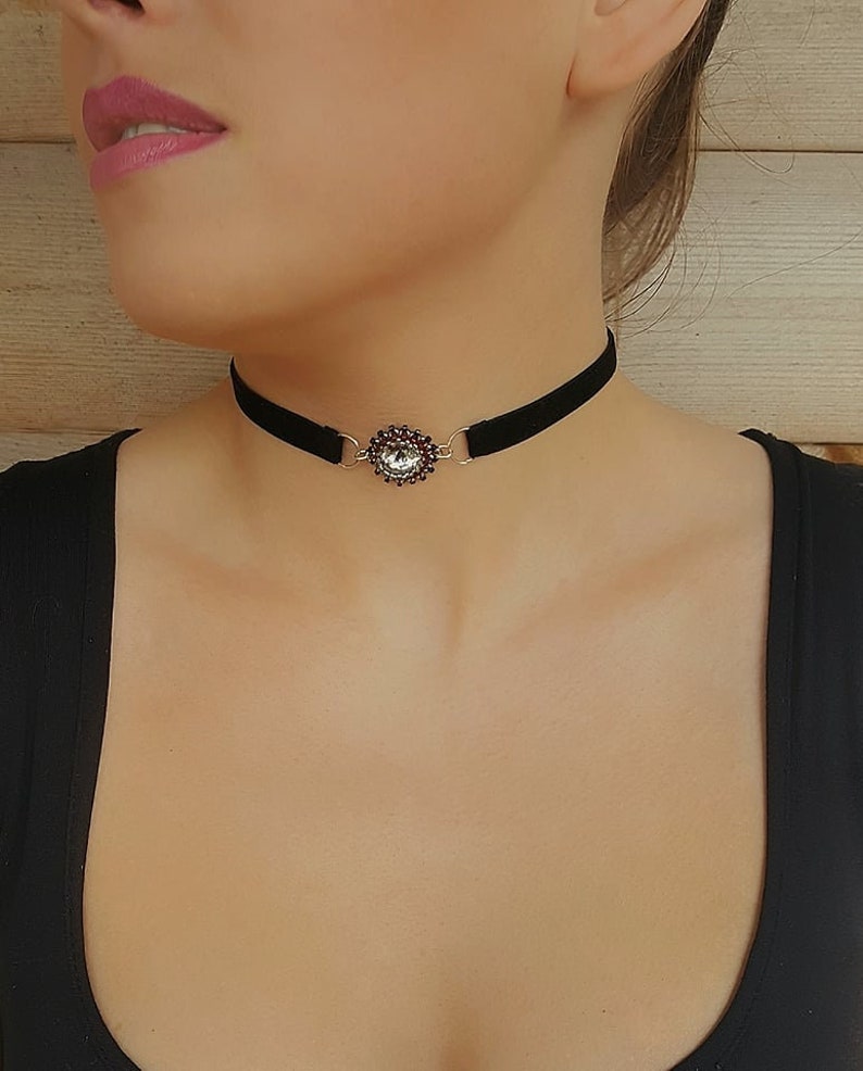 Black Velvet Choker With Charm. Dark Brown and Silver - Etsy