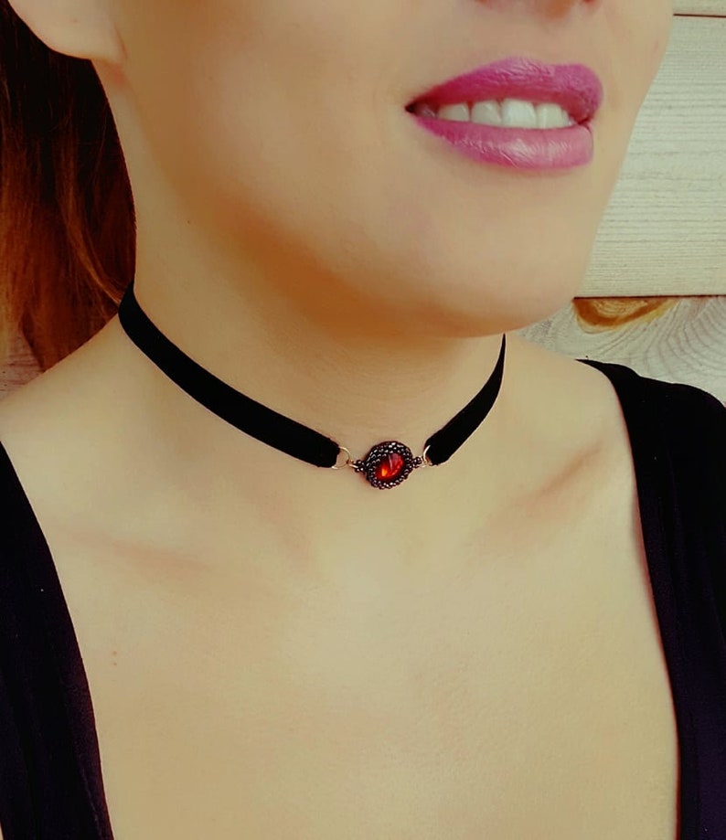 Black Velvet Choker With Ruby Red Glass Crystal - Etsy